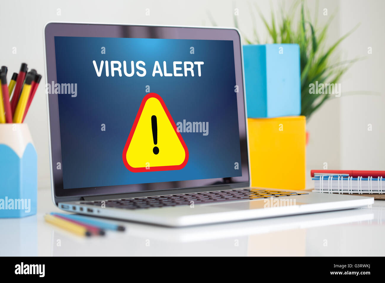 Virus Alert Sign on computer Stock Photo - Alamy