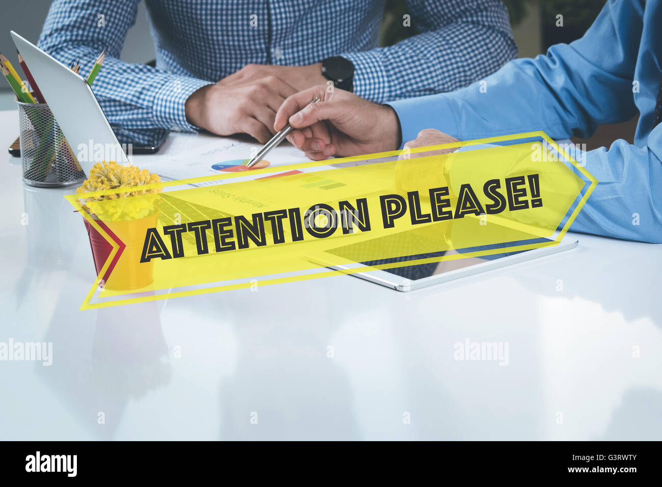 BUSINESS WORKING OFFICE Attention Please TEAMWORK BRAINSTORMING CONCEPT ...