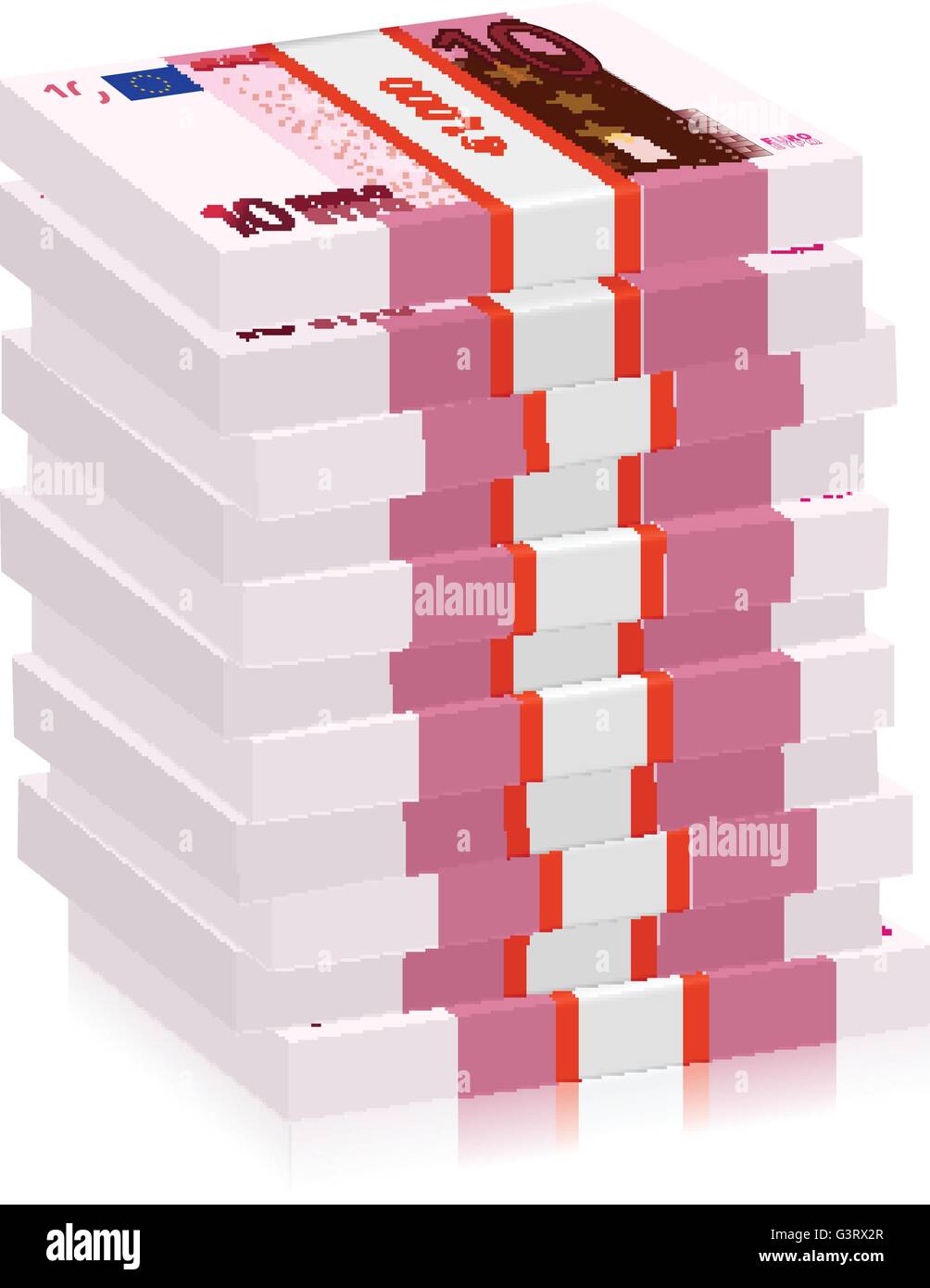 Ten euro banknotes stacks on a white background. Vector illustration ...