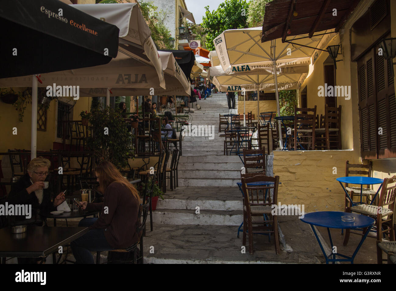 The famous stairs of the trendy neighborhood of Plaka in central Athens ...