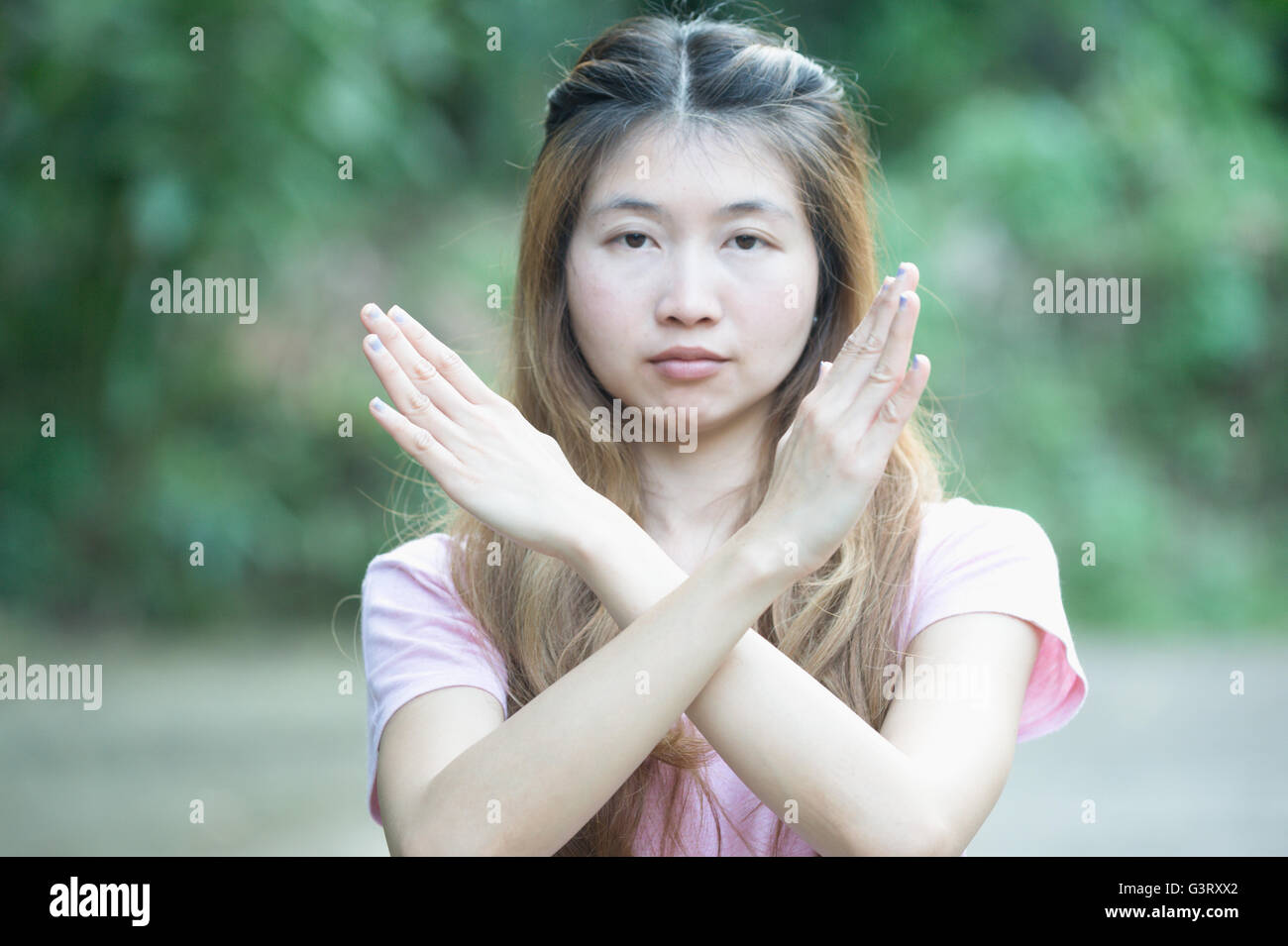 asia girl shows the hands stop timeout, women symbol concept Stock ...