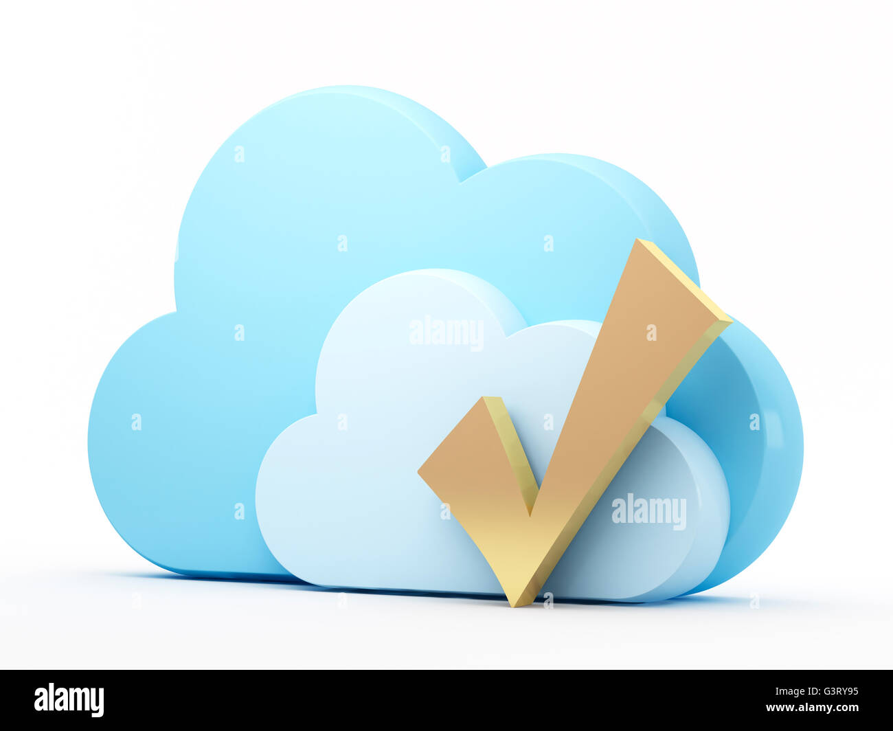 Check mark with blue cloud on white background Stock Photo - Alamy