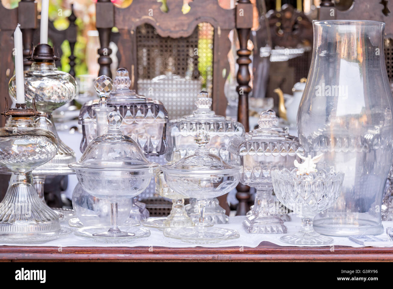 Vintage antique white glassware Stock Photo - Alamy