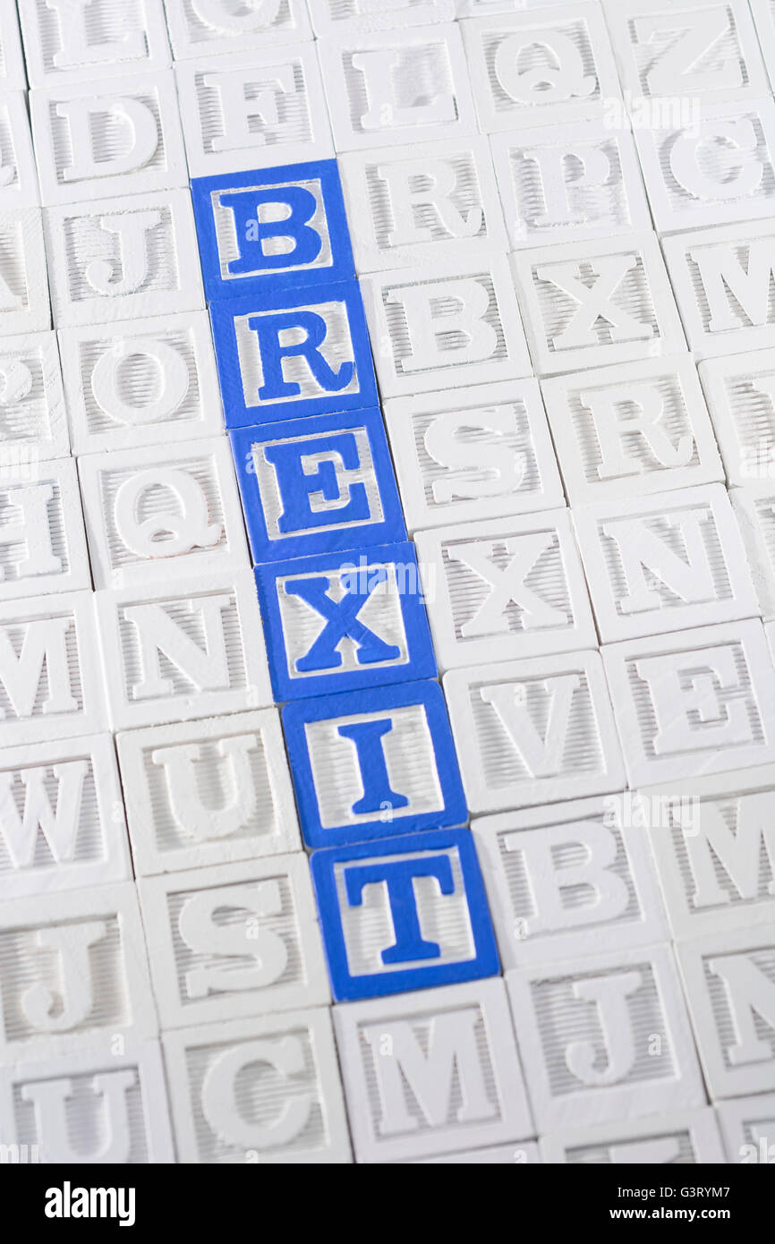 Brexit no-deal concept in the format of kids / toy alphabet bricks. EU ...
