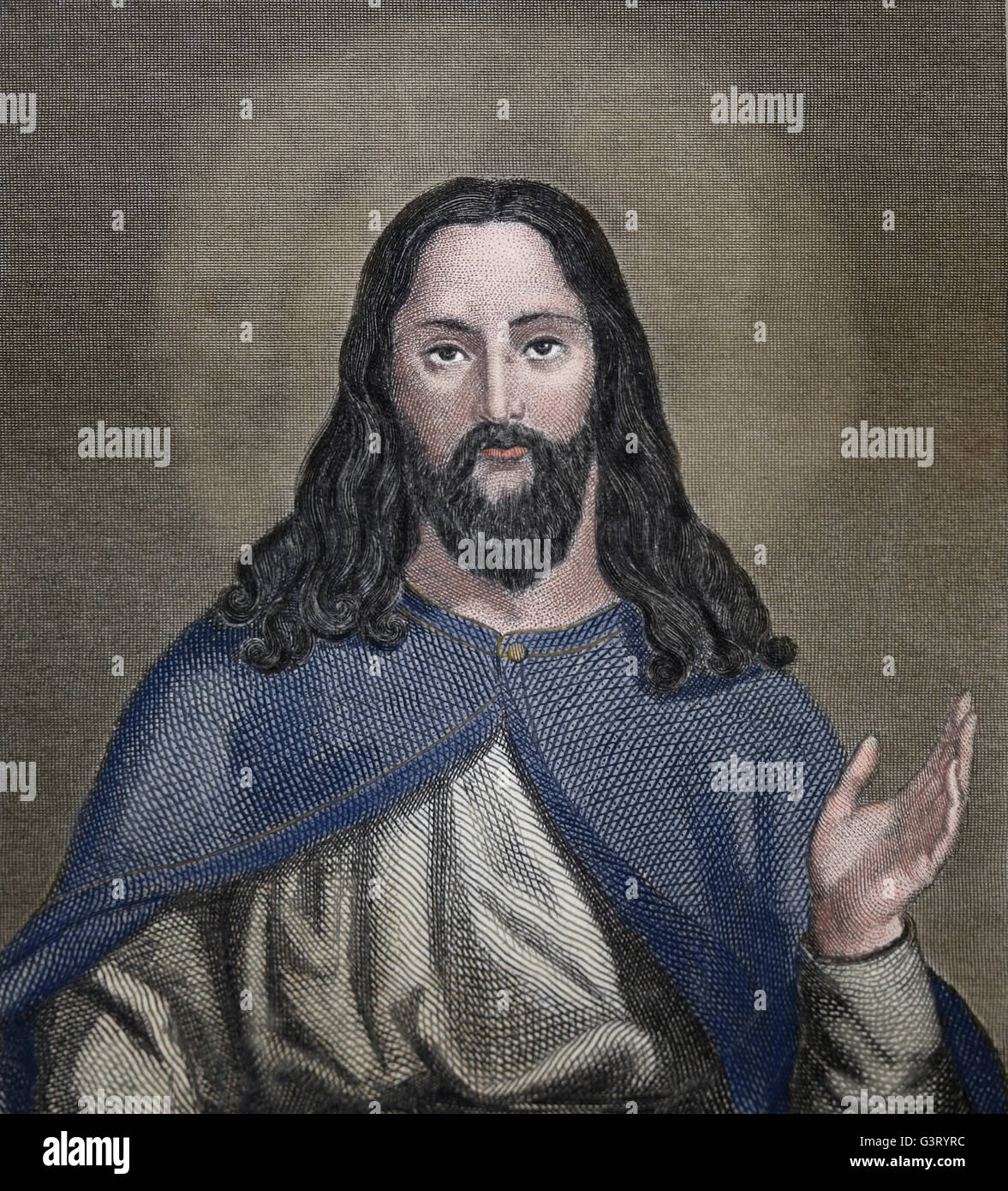 Christ. Portrait. Engraving, 19th century. Color Stock Photo - Alamy