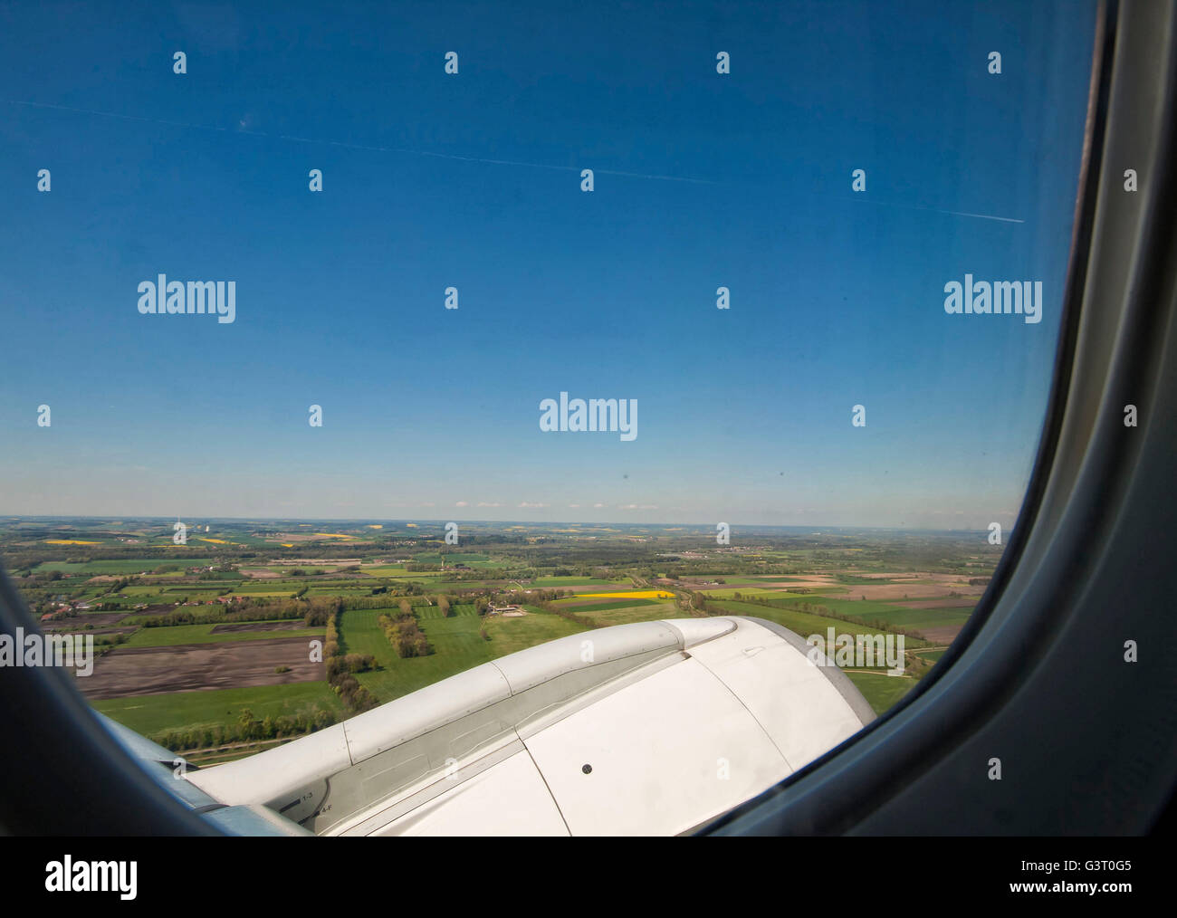 Aerial view of Bavarian countryside near Munich airport in springtime ...