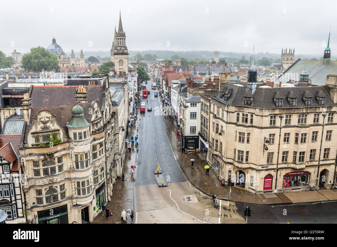Oxford, UK - August 12, 2015: High angle view of Oxford a rainy day ...
