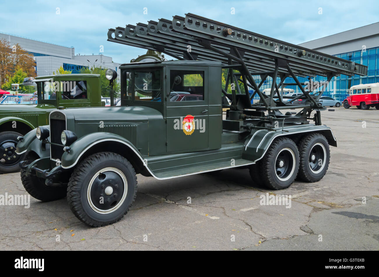 Soviet car field artillery missile BM-13 World War II Stock Photo - Alamy