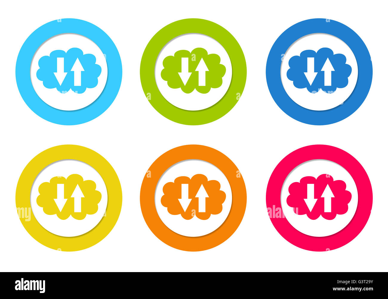 Colorful rounded icons with a cloud symbol in blue, green, yellow ...