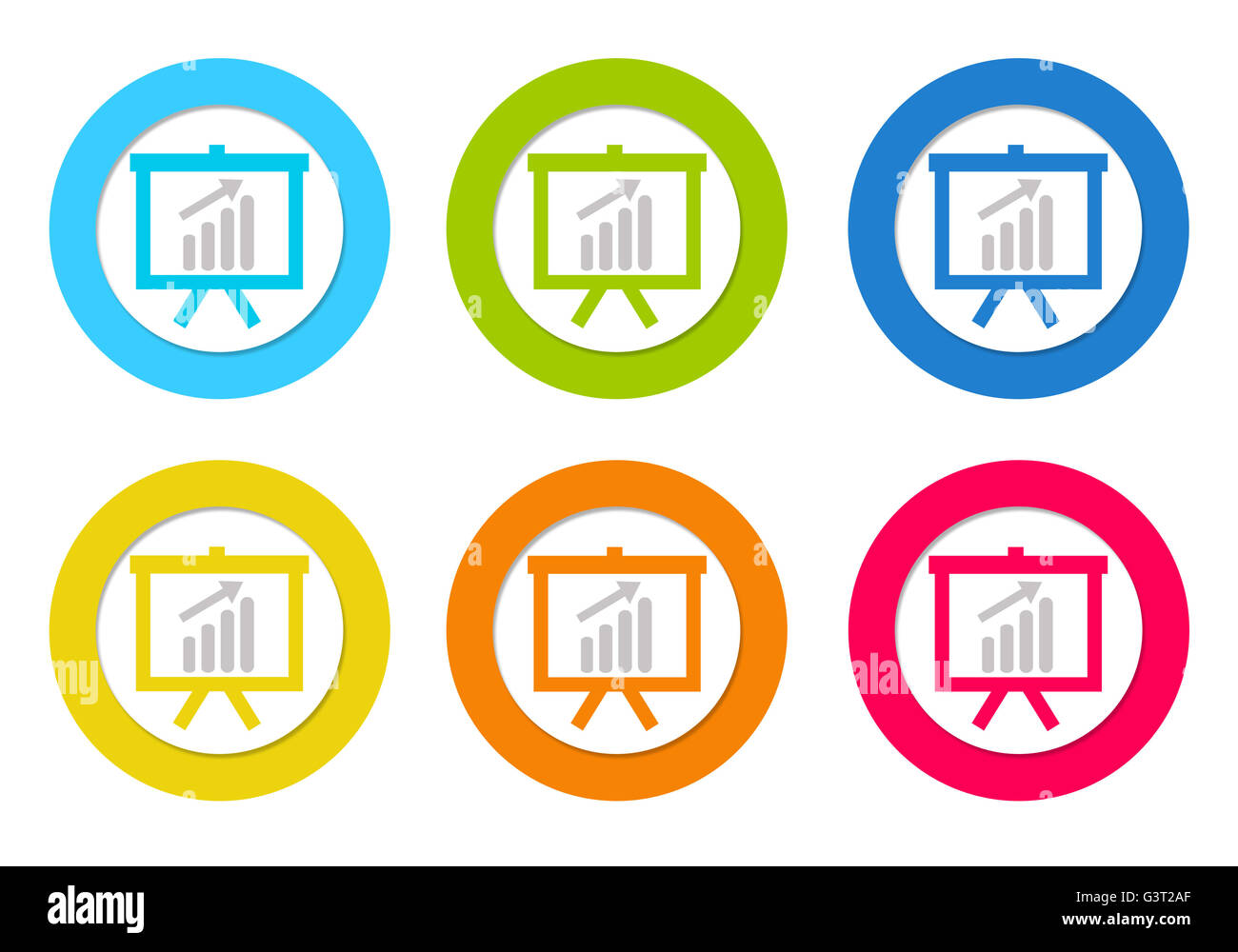 Colorful rounded icons with presentation symbol in blue, green, yellow ...