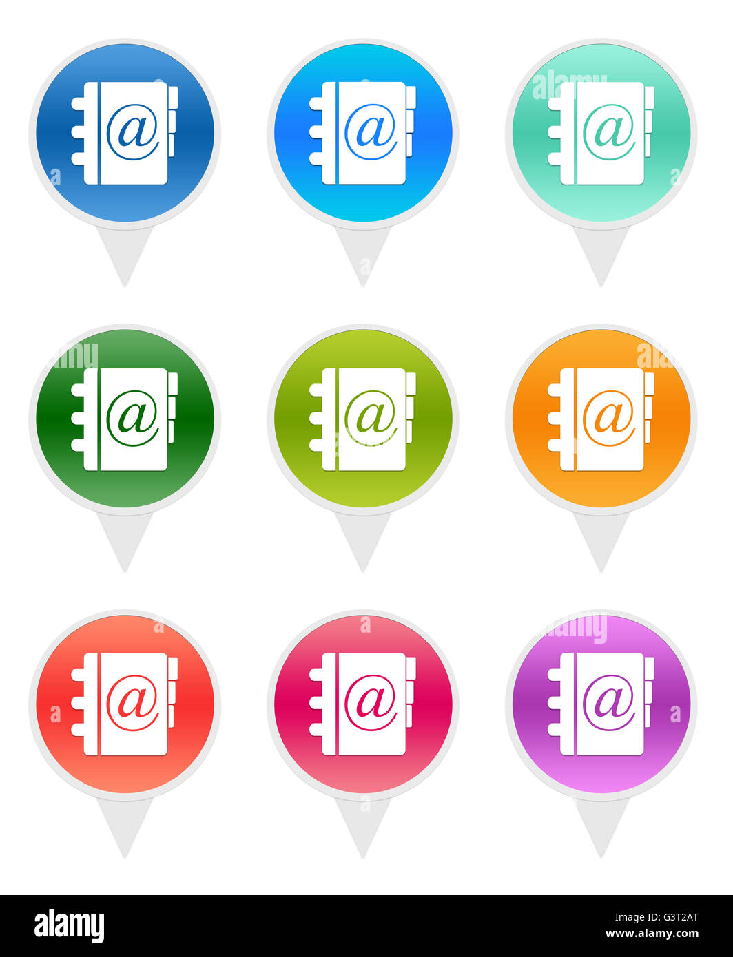 Colorful rounded icons for markers on maps with address book symbol ...