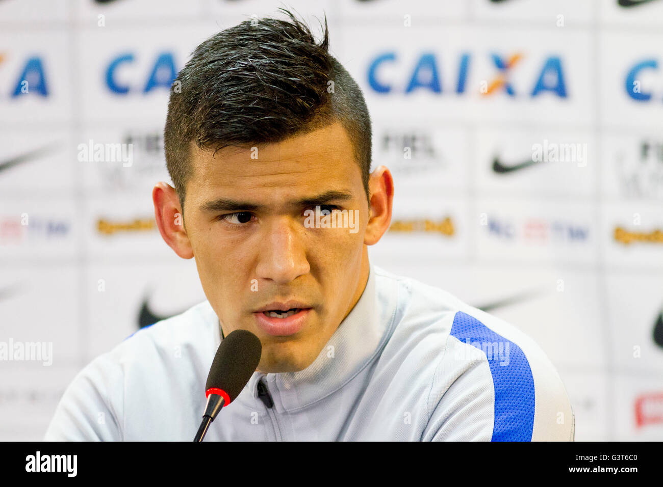 SAO PAULO, Brazil - 06/14/2016: TRAINING CORINTHIANS - Press conference ...