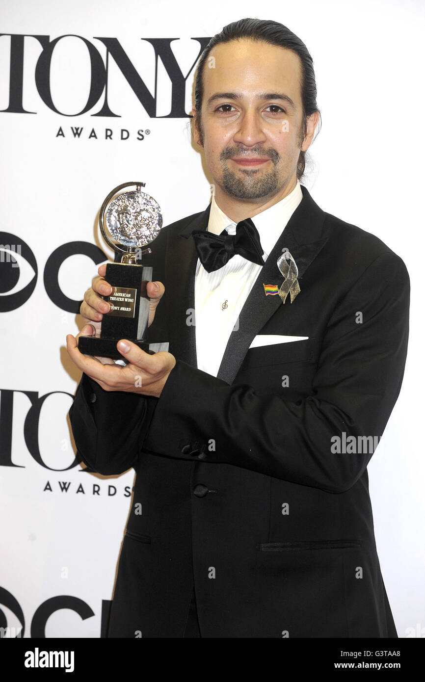 Lin-Manuel Miranda poses with his award in the press room at the 70th ...