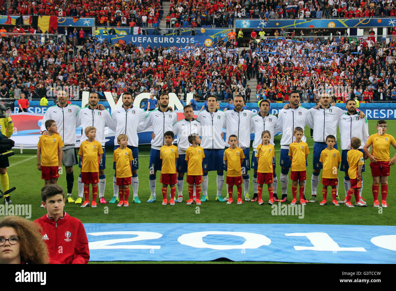 : Italy team in football match of Euro 2016 in France between Belgium ...