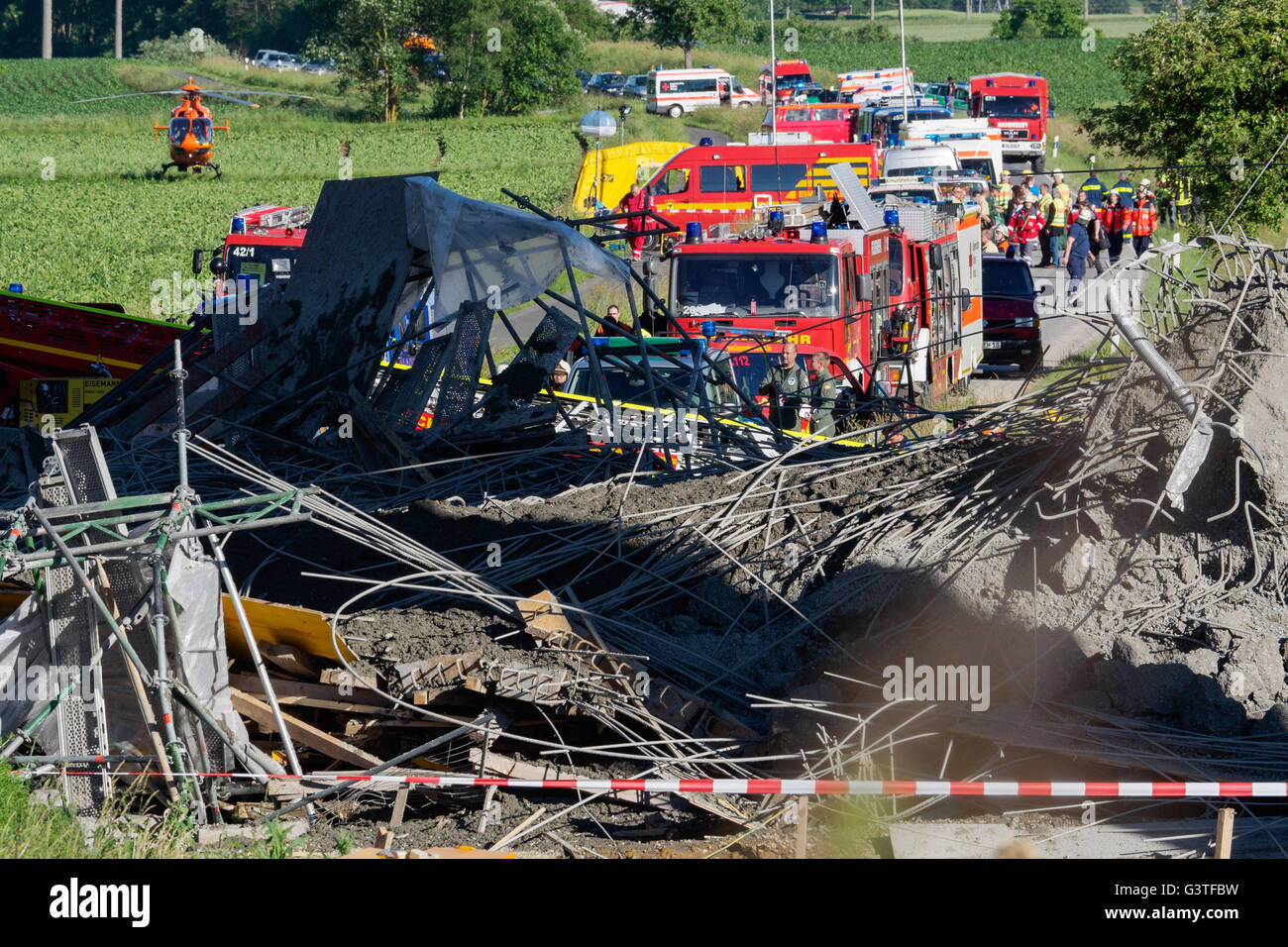 Werneck, Germany. 15th June, 2016. A collapsed scaffolding lies under a ...