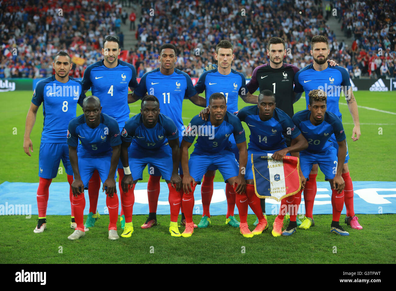 Marseille, France. 15th June, 2016. Players of France pose for a team ...