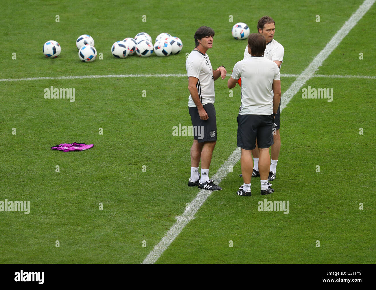 Head coach Joachim Loew (L), assistant coach Marcus Sorg (R) and ...