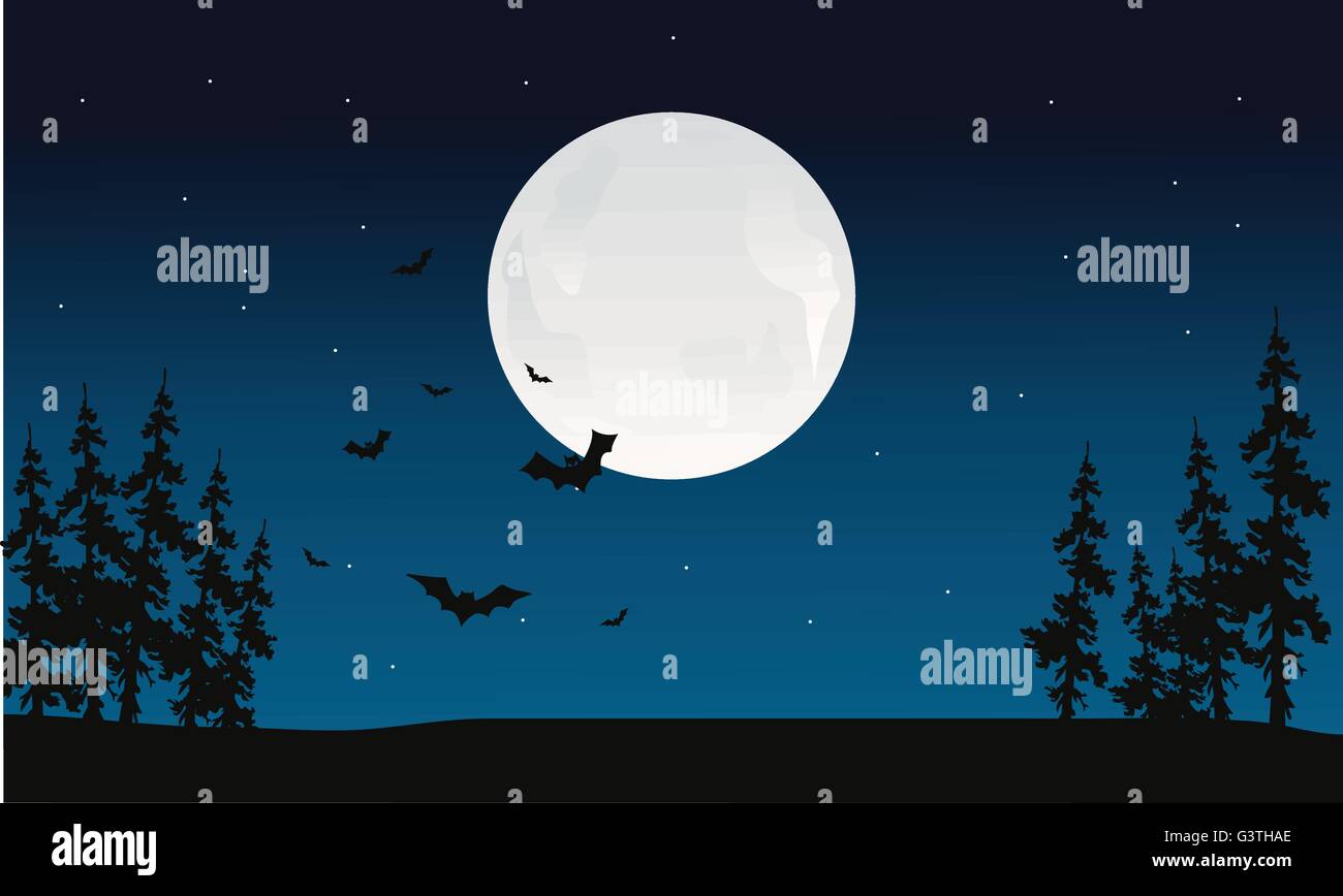 Halloween full moon and bat silhouette Stock Vector Image & Art - Alamy