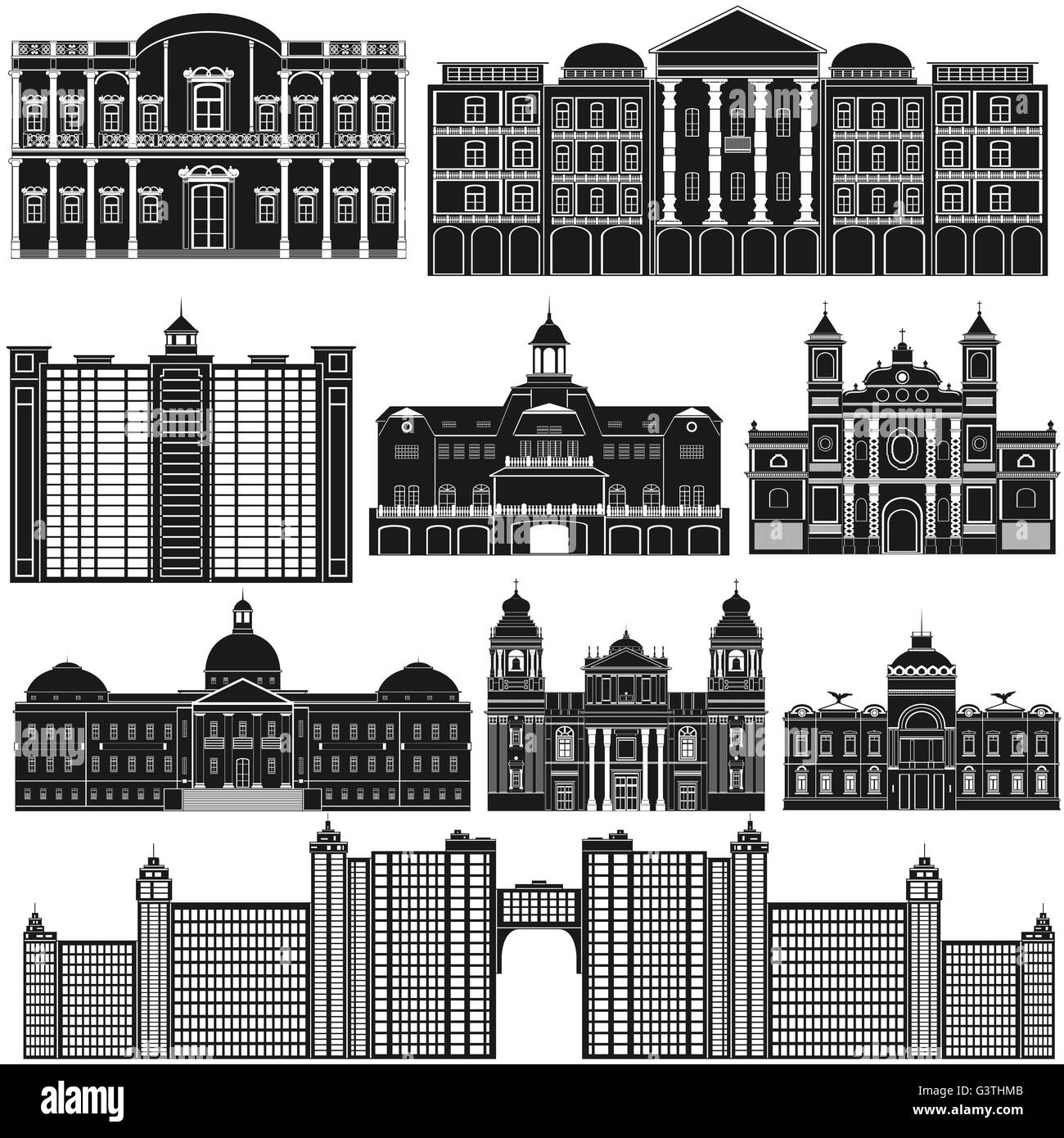 Architectural landmarks of the world. The illustration on a white ...