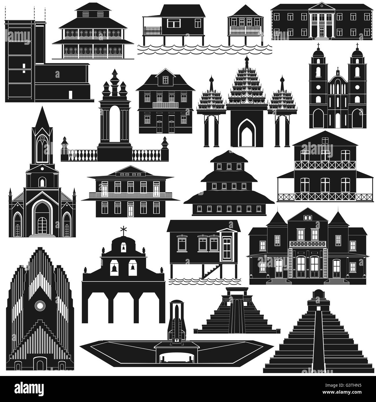Architectural landmarks of the world. The illustration on a white ...