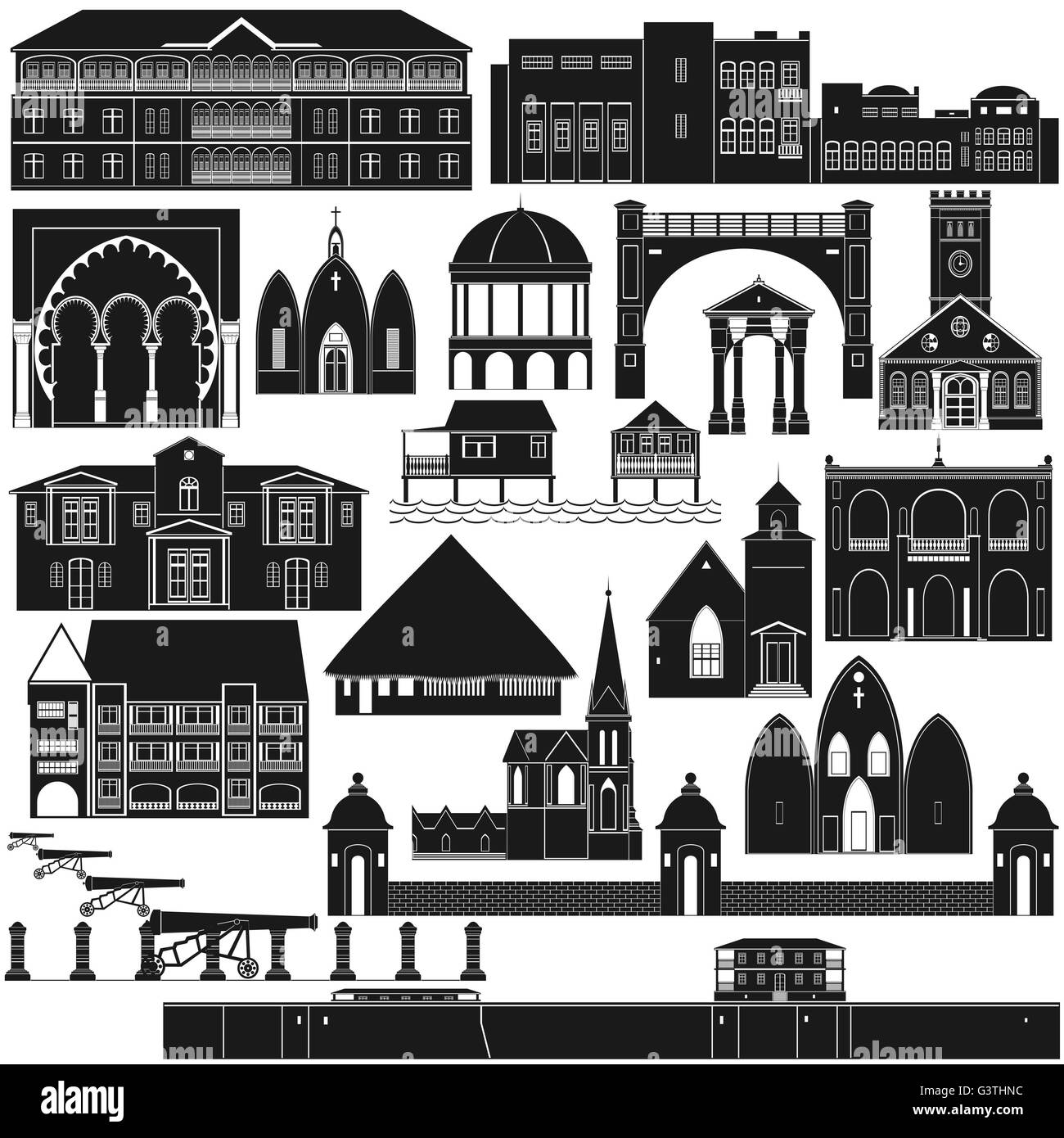 Architectural landmarks of the world. The illustration on a white ...
