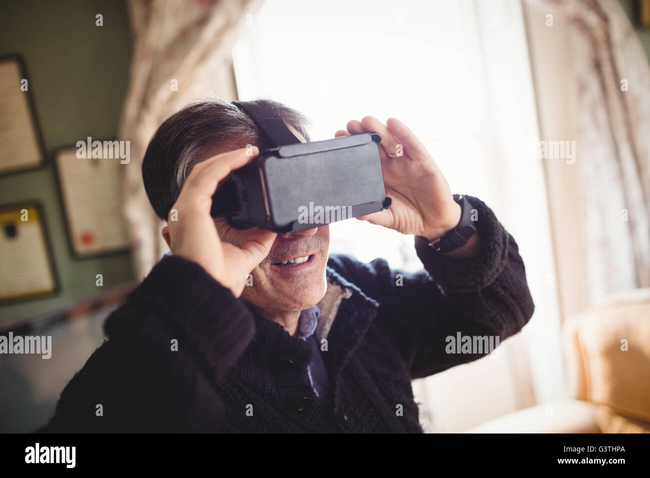 Man using smart glasses Stock Photo - Alamy