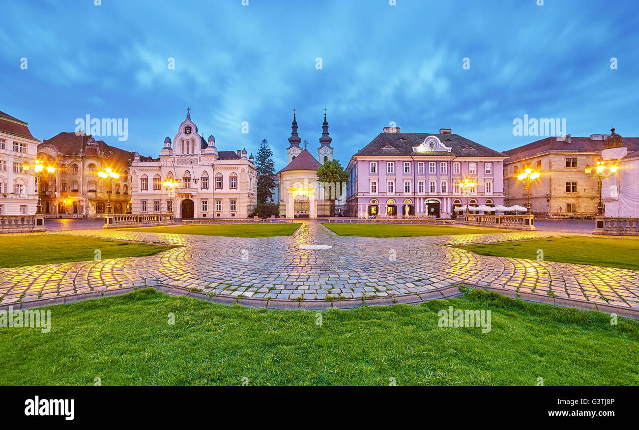 Timisoara City in Romania at Night. Central Square Stock Photo - Alamy