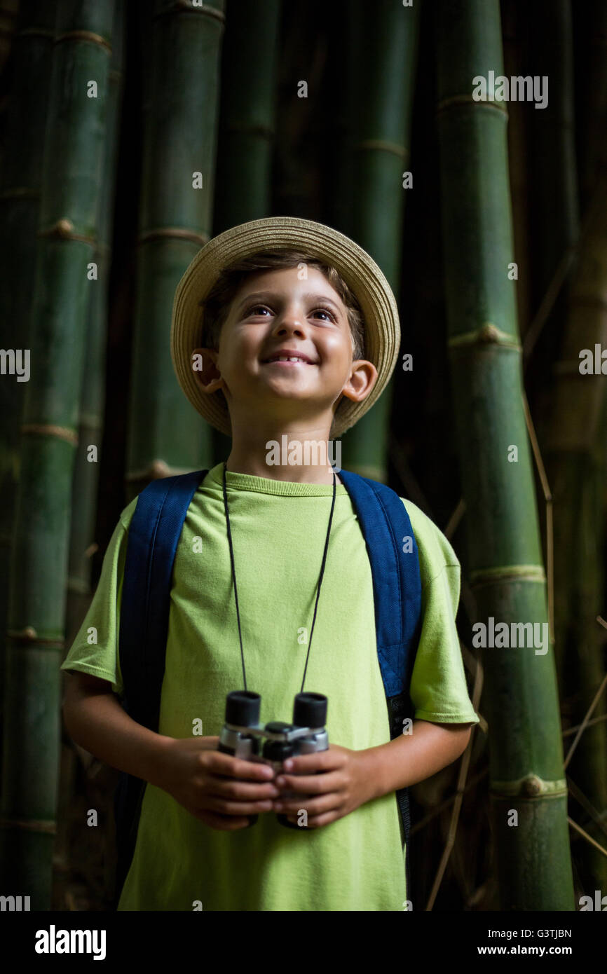 Boy standing in forest Stock Photo - Alamy