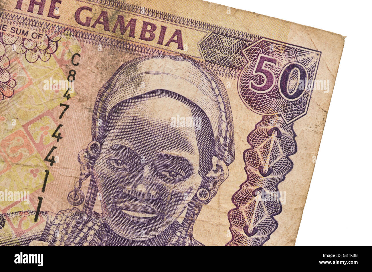 50 Gambian dalasi bank note, isolated on white Stock Photo - Alamy