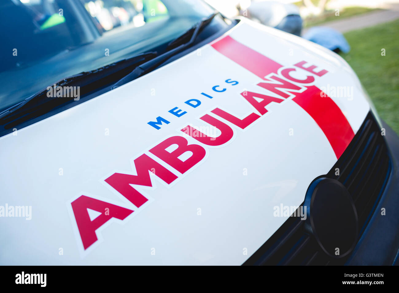 Photograph of the front of an ambulance Stock Photo - Alamy