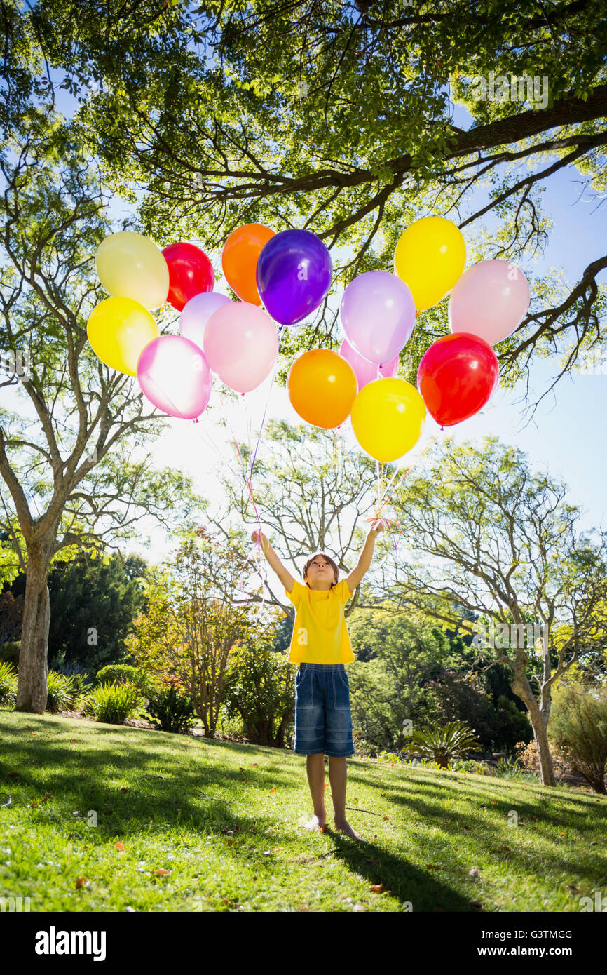 Boy holding a balloon in park Stock Photo - Alamy