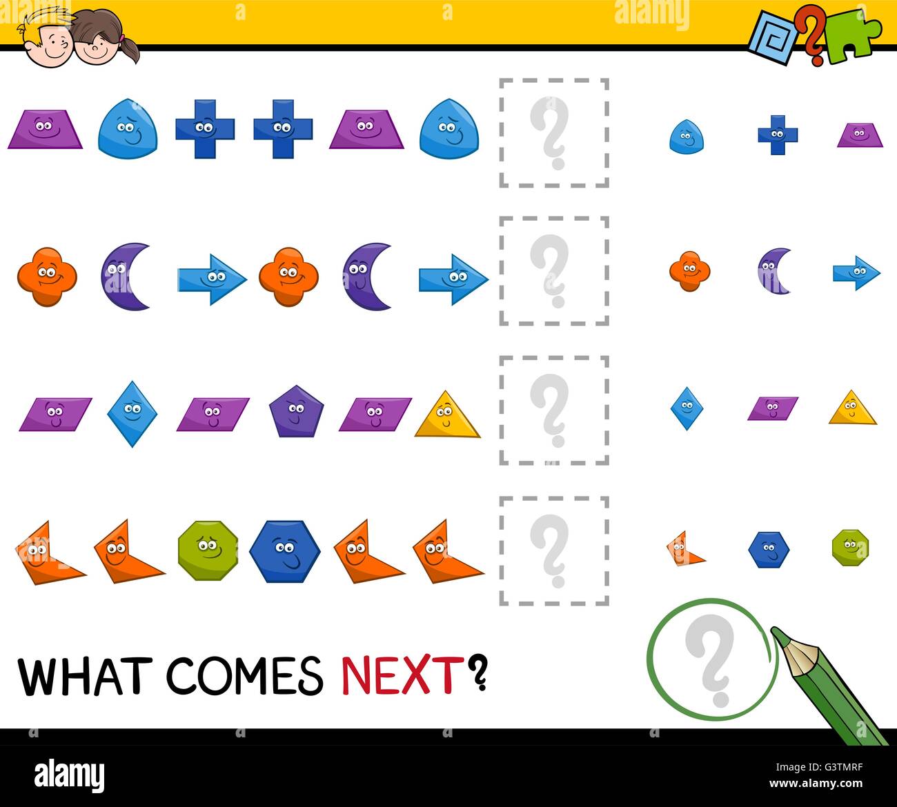 Cartoon Illustration of Completing the Pattern Educational Activity ...