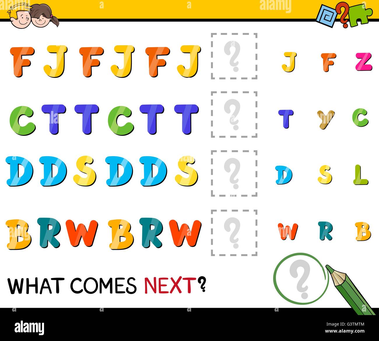 Cartoon Illustration of Completing the Pattern Educational Activity ...