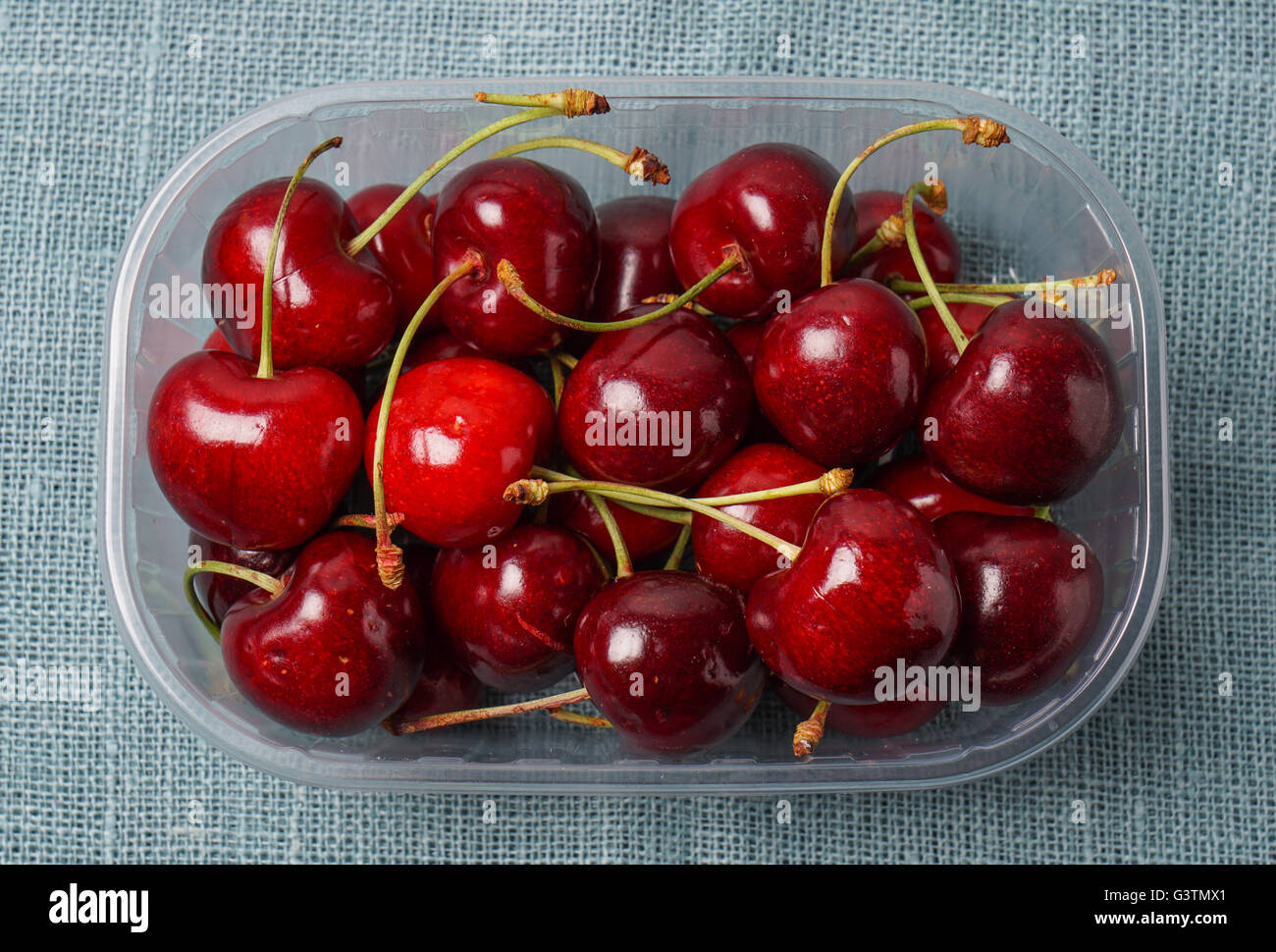 Delicious Fresh red organic Cherry, cherries in a plastic box Stock ...