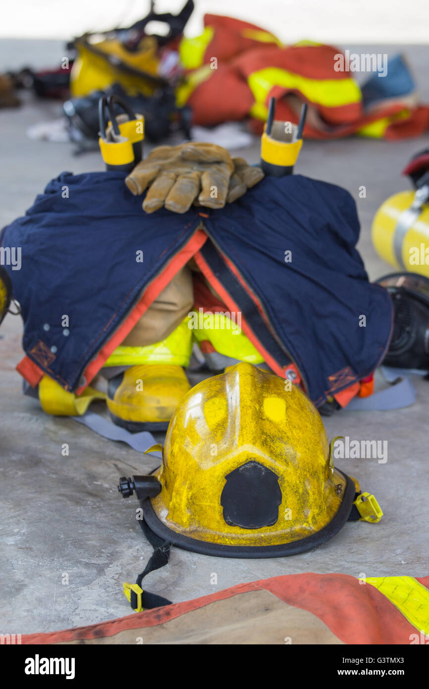 firefighter suit and equipment prepare for operation Stock Photo - Alamy