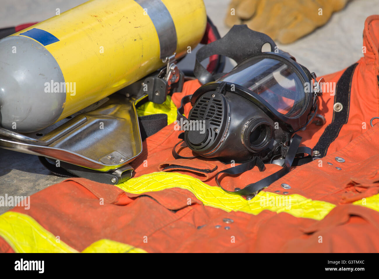 firefighter mask and equipment prepare for operation Stock Photo - Alamy