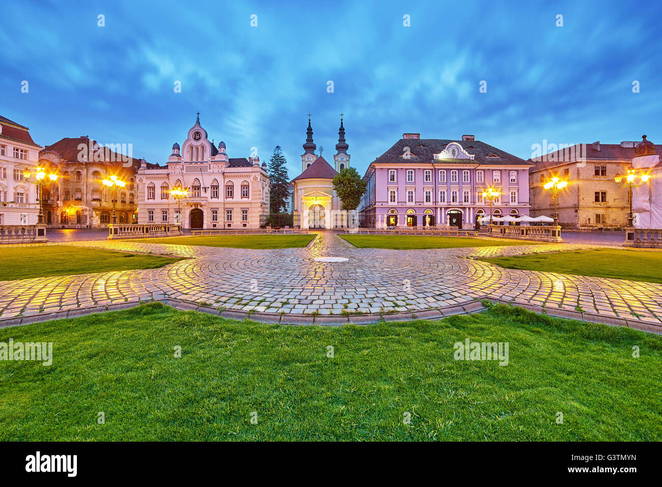 Timisoara City in Romania at Night. Central Square Stock Photo - Alamy