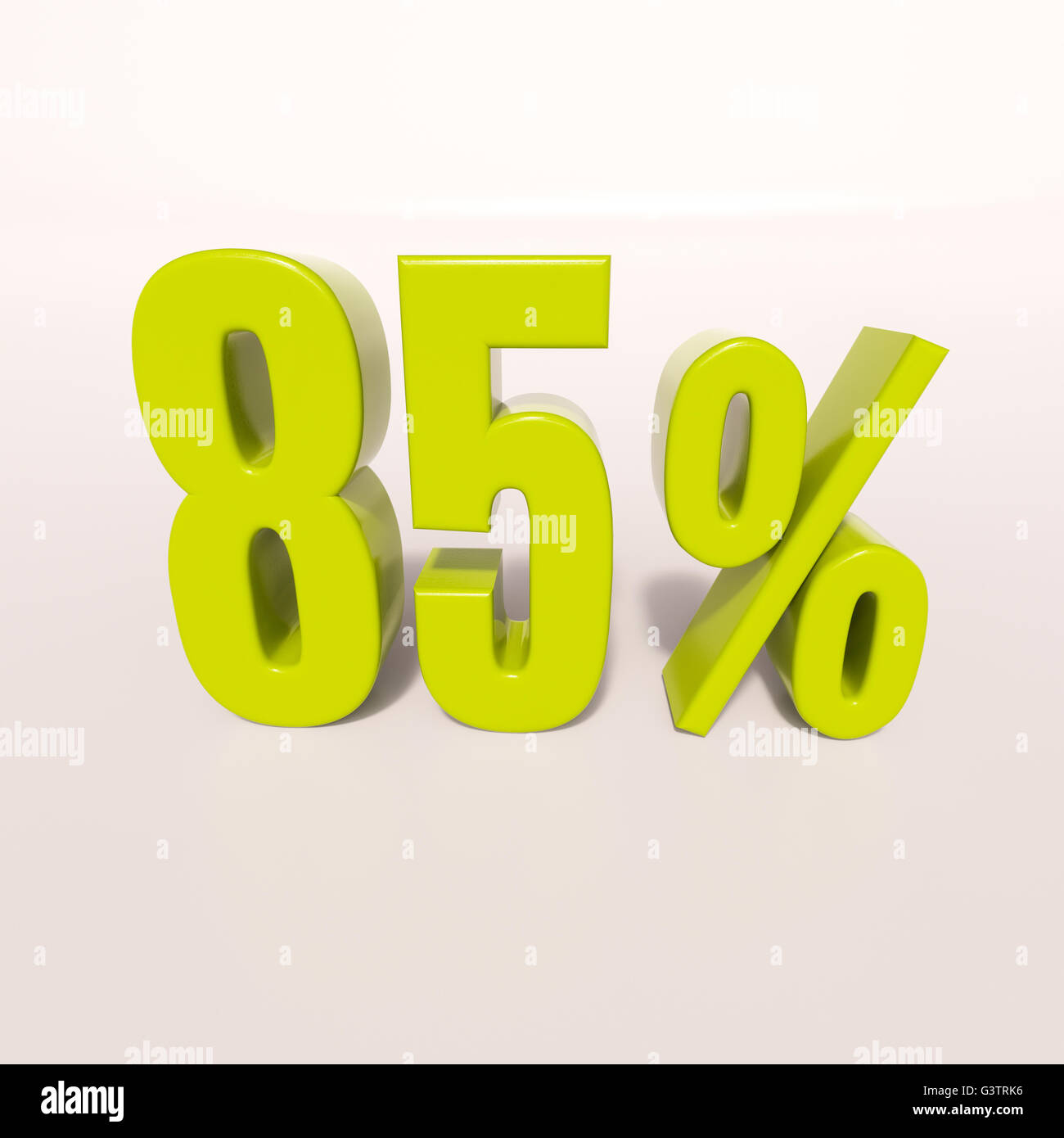 3d render: green 85 percent, percentage discount sign on white, 85 ...