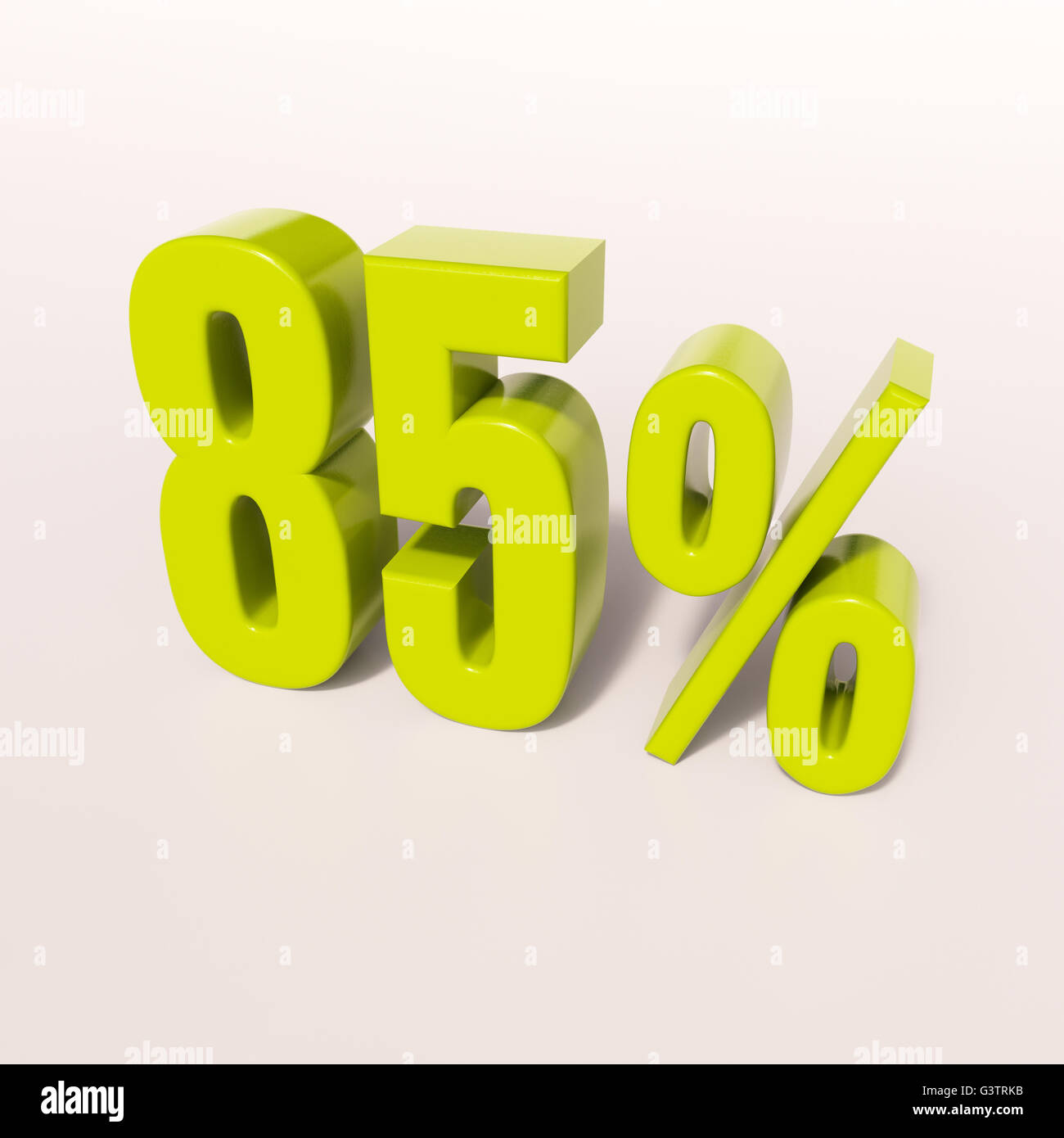 3d render: green 85 percent, percentage discount sign on white, 85 ...