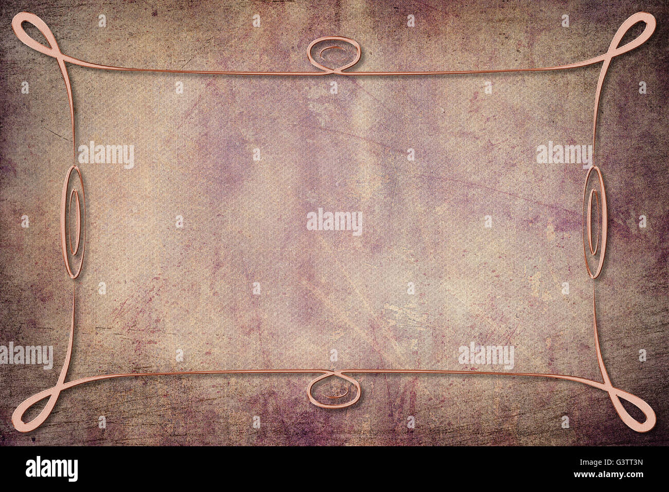 An antique decorative copper frame with a background with texture. Pink ...