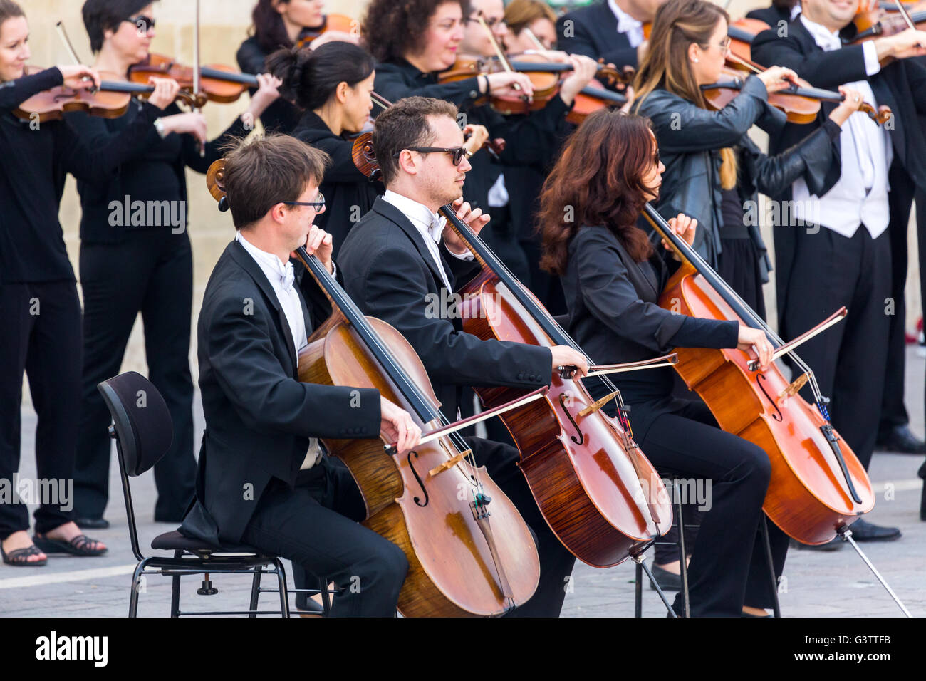 Orchestra putting on impromptu performance St Georges Square Valletta ...