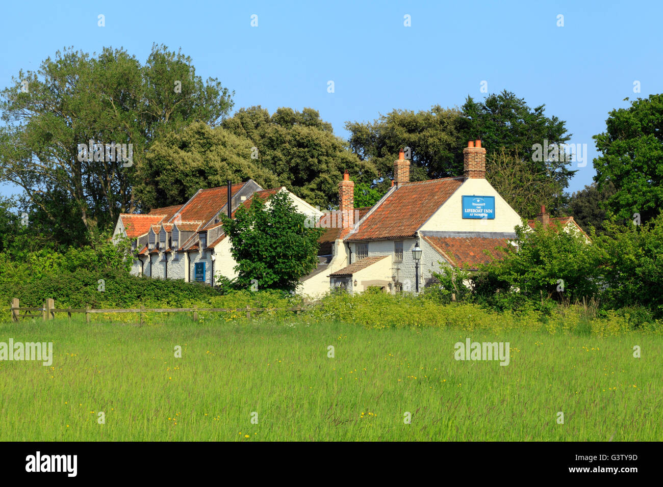 Lifeboat Inn across pasture, Thornham, Norfolk, renovated June 2016 ...