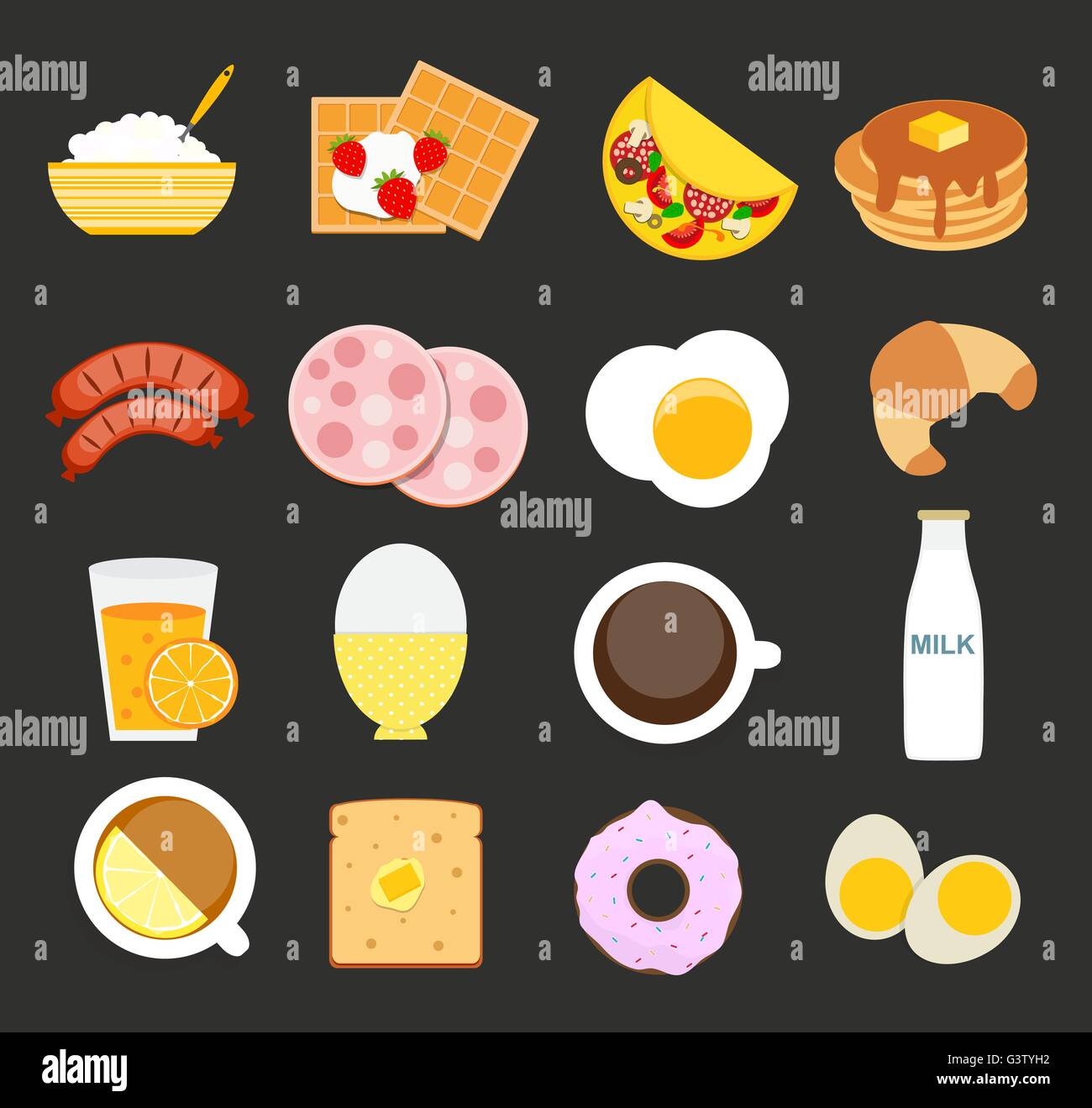 Breakfast Icon Set in Modern Flat Style Vector Illustration Stock ...