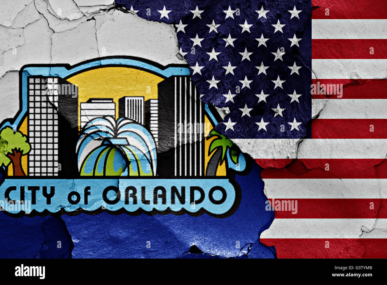 flags of Orlando and USA painted on cracked wall Stock Photo - Alamy