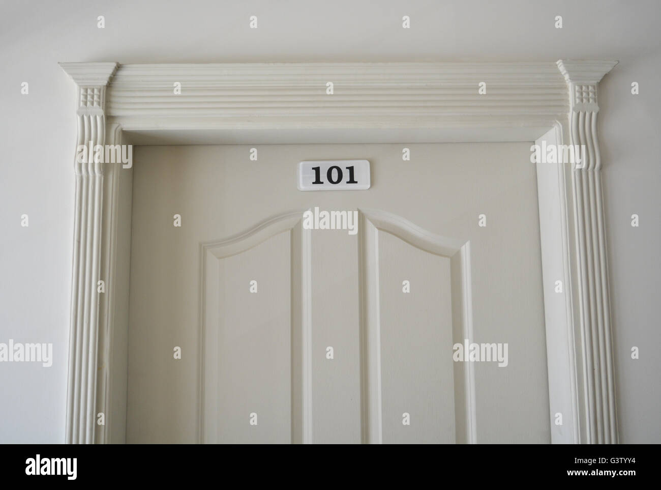 Wooden room door of a hotel front view Stock Photo - Alamy