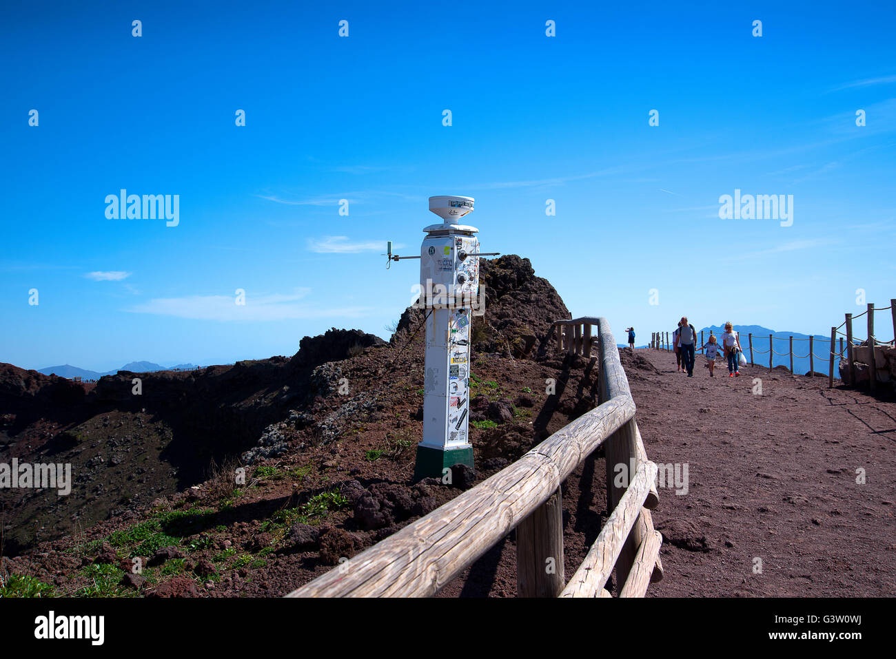 The Crater of the volcano Mount Vesuvius above the Bay of Naples in ...