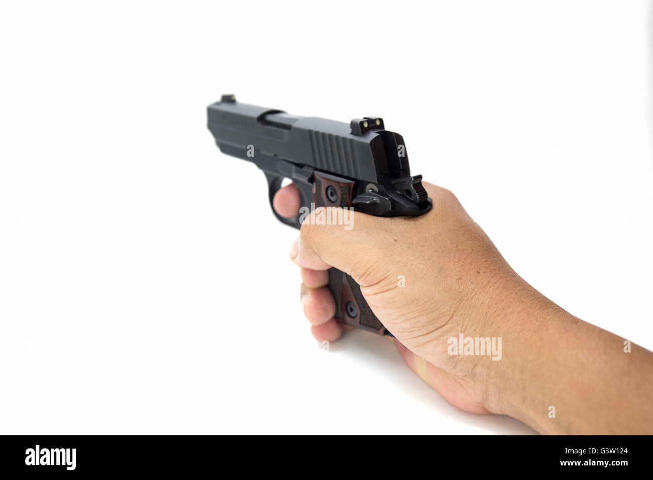 9 mm pistol gun isolated on white background Stock Photo - Alamy