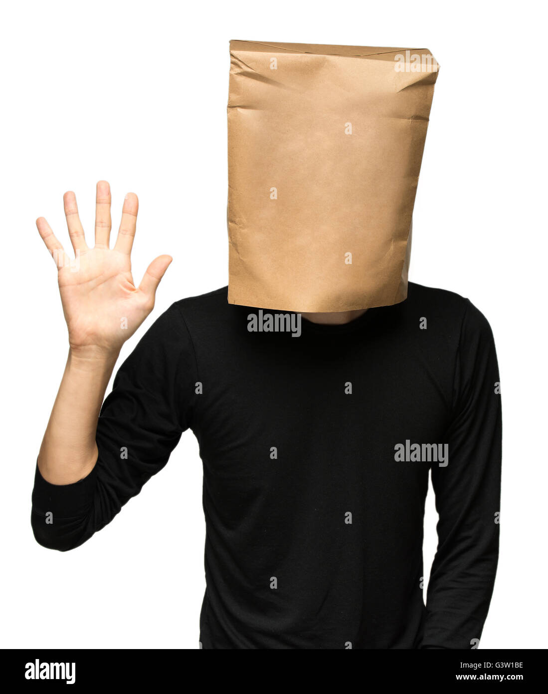 young man covering his head using a paper bag. five Stock Photo - Alamy