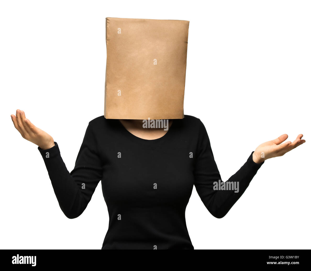 Paper bag head woman hi-res stock photography and images - Alamy