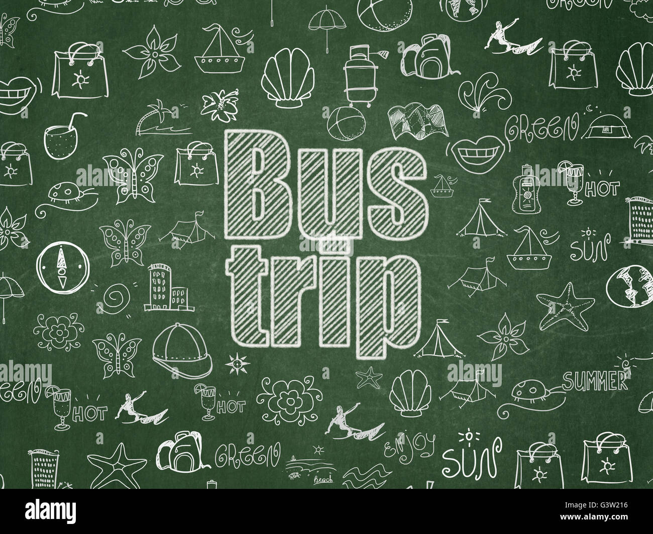 Tourism concept: Bus Trip on School board background Stock Photo - Alamy